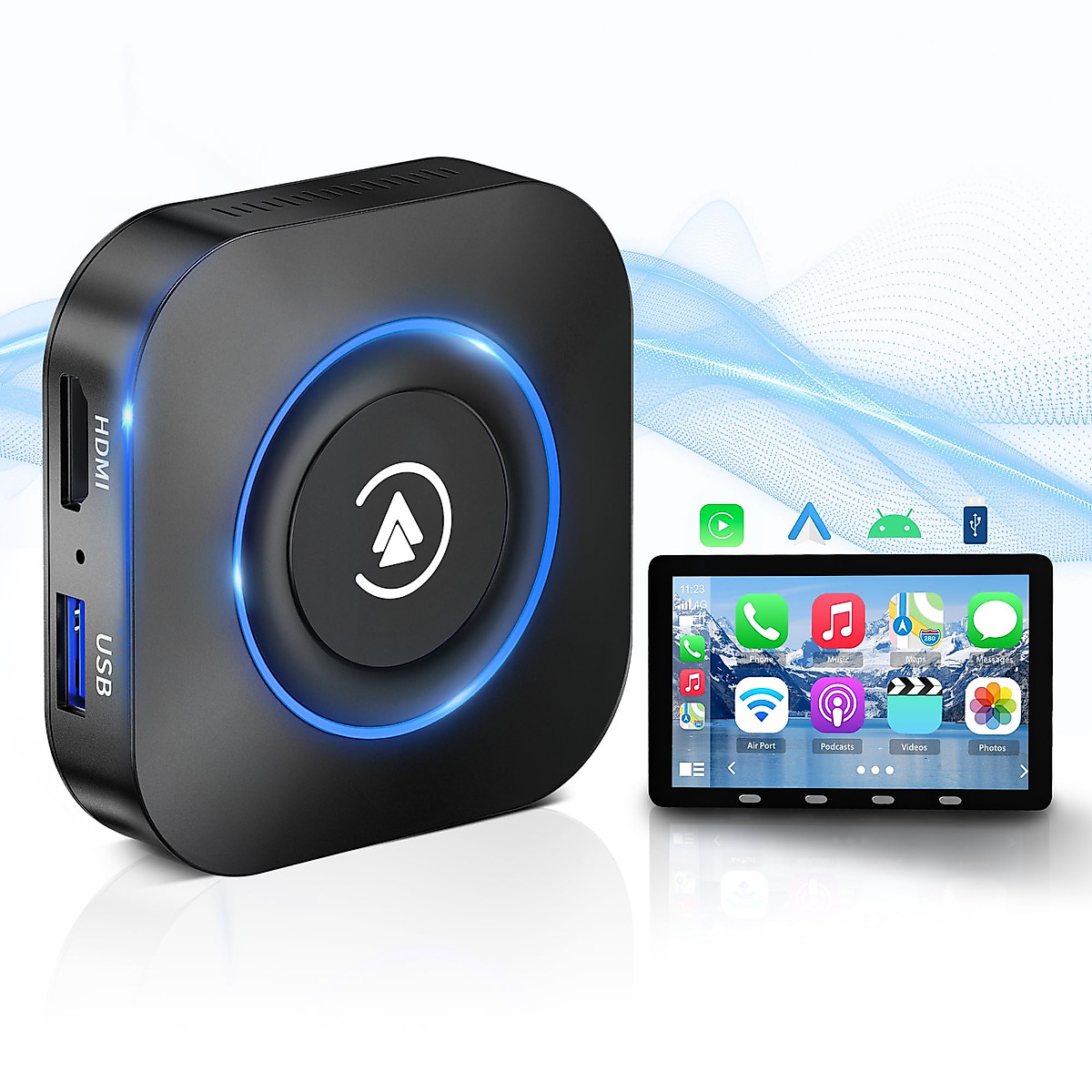 KAMING Wireless CarPlay Adapter for Carplay and Android Auto Carplay Streaming YouTube, TikTok, Miracast 2023 Newest CarPlay Ai Box for Factory Wired CarPlay Cars