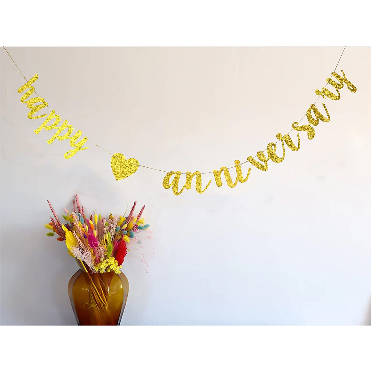 Happy Anniversary Glitter Banner, Bridal Shower, Engagement, Bachelorette,Wedding Announcement Party Photo Props(Gold)