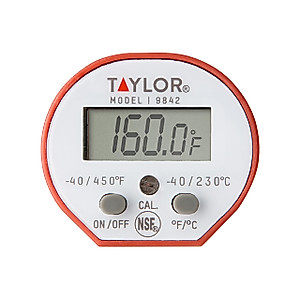 Taylor Waterproof Digital Instant Read Thermometer For Cooking, BBQ, Grilling, Baking, And Meat, Comes With Pocket Sleeve Clip, Red