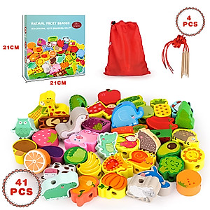 Toys for 2 3 4 Year Old Girls Boys, Toddlers Montessori Wooden Toy Gifts for 18-36 Month Old Babies Kids Educational Learning Threading Toy for Toddler Boy Girl Gift Age 1-4 Child Birthday Present