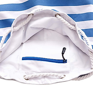 Large Canvas Beach Bag - Single Strap Bag With Waterproof Bottom - Drawstring Backpack For Beach And Travel