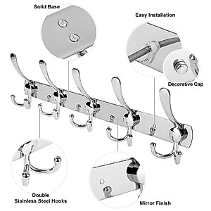 WHITGO Wall Mount Coat Hook, 2 Pack 15 Hooks Stainless Steel Coat Hangers Rack Robe Hat Clothes Hook Wall Coat Rack Hooks