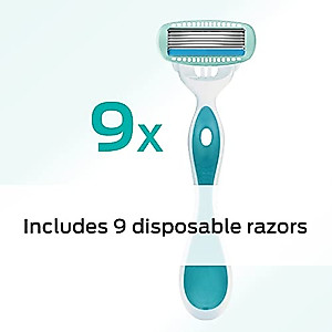 Schick Hydro Silk Sensitive Women's Disposable Razors, 9ct | 5-Blade Disposable Razors for Women Sensitive Skin | Travel Razor for Women