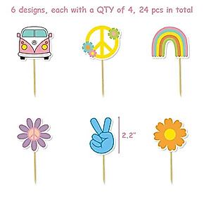 94 Packs Groovy Happy Birthday Party Kit Groovy Happy Birthday Banner Cake Topper Hippie Cupcake Toppers Daisy Mylar Balloon for 1960's 1970's Themed Groovy Birthday Party Decorations
