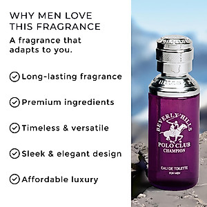Beverly Hills Polo Club CHAMPION - Cologne for Men with Notes of Vanilla, Lily, Oakmoss & Patchouli - Sweet Floral Sexy Fragrance Scent - Eau De Toilette Spray 3.40fl.oz / 100ml