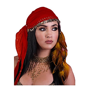 Gypsy Head Scarf With Coins (Red/Gold)