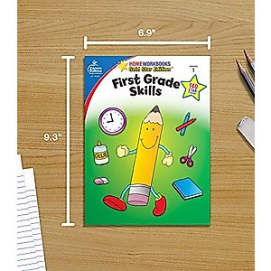 Carson Dellosa First Grade Skills Workbook―Grade 1 Reading, Addition, Subtraction, Graphing, Measuring, Phonics, Writing Skills Practice With Stickers (64 pgs) (Home Workbooks)