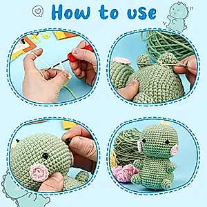ZXIIXZ Crochet Kit for Beginners, Complete Crochet Kit with Dinosauria Yarn, Hooks, Storage Box, DIY Crafts