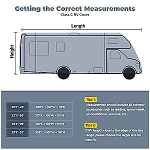 RVMasking 7 Layers top Class C RV Cover Rip-Stop Waterproof Camper Cover Fits 29'1''-32' Motorhome-Anti-UV Windproof Breathable with 4 Tire Covers & Gutter Covers,Gray