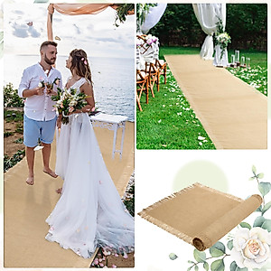 VitalCozy 1 Piece 40 Inch x 50 Feet Wedding Aisle Runners Jute Rustic Burlap Aisle Runner with Fringed Edge Ceremony Runway Carpet Roll for Indoor Outdoor Floor Outside Wedding Party Bridal Shower