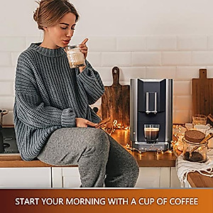 MEROL Super Automatic Espresso Coffee Machine, 19 Bar Barista Pump Coffee Maker with Adjustable Grinder, Touch Screen, Silver