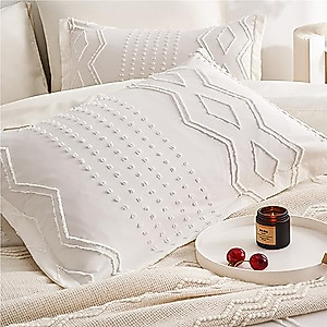 sponwilar Queen Comforter Set 7 Pieces Boho Bed in a Bag, Geometric Textured Tufted Bed Set, Soft Microfiber Lightweight Bedding Set for All Season(Cream, Queen)