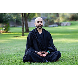 Om Shanti Crafts Meditation Shawl or Meditation Blanket, Wool Shawl or Wrap, Oversize Scarf or Stole, Wool Throw, Indian Blanket. Unisex (Black)