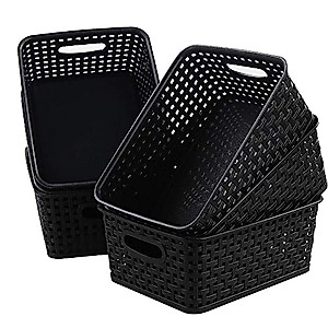 Leendines 6 Packs Black Small Baskets, Plastic Weave Storage Baskets