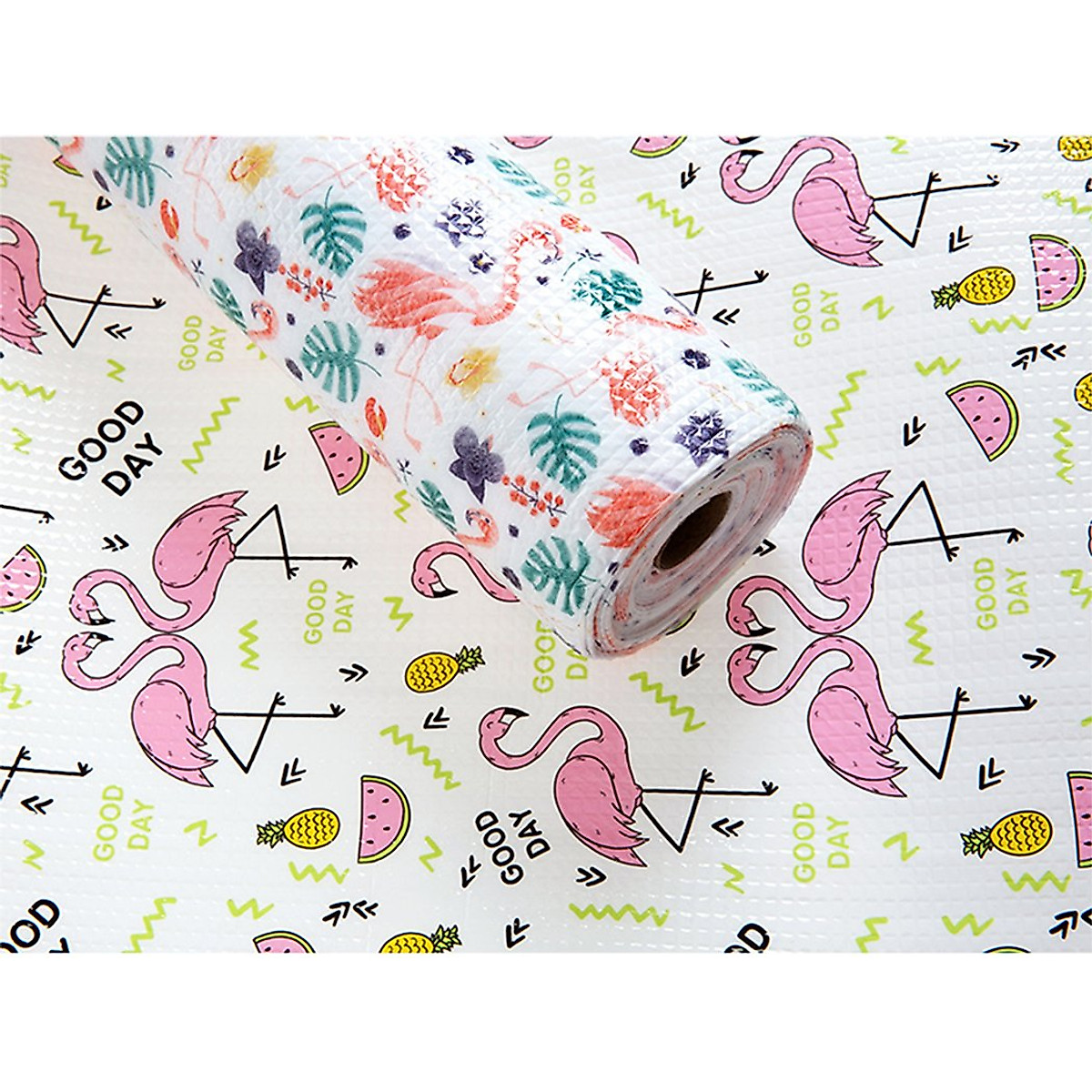 Cute Decorative Non Adhesive Foam Shelf Drawer Liner Paper for Kitchen Cabinets Dresser Pantry Closet (Flamingo Leaf, 17.7" Wx78 L)