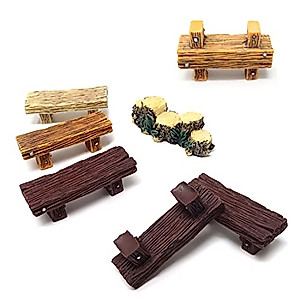 HONBAY 8PCS Mini Resin Wooden Style Benches Artificial Root Stump Miniature Fairy Garden Ornaments for Moss Terrariums Landscape Dollhouse Accessories