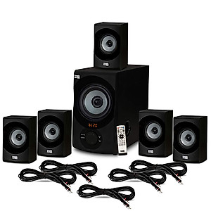 Acoustic Audio by Goldwood AA5172 Home Theater 5.1 Bluetooth Speaker System with USB and 5 Extension Cables, Black