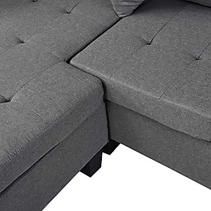Tiophome Sectional Sofa Set for Living Room with L Shape Lounge, Cup Holder and Left or Right Hand Chaise Modern 4 Seat-Gray Linen Fabric