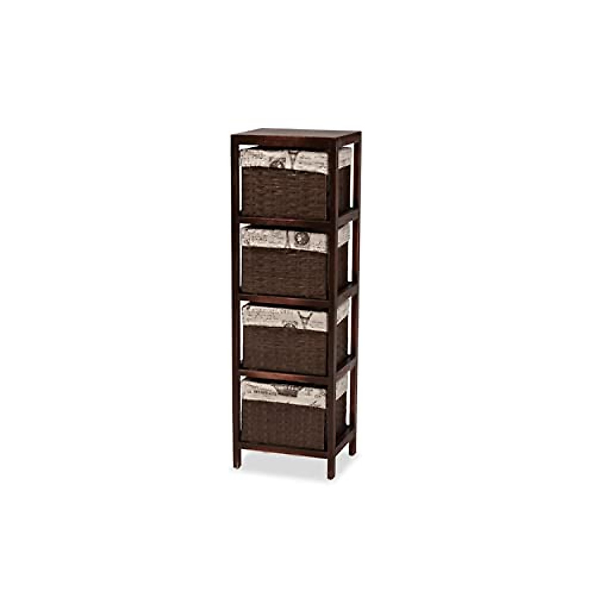 Baxton Studio Bosley Modern French Inspired Walnut Brown Finished Wood 4-Basket Storage Unit, Dark Brown/Beige