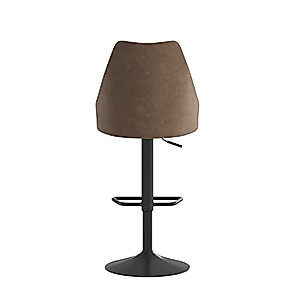Flash Furniture Chrishelle Set of 2 Commercial Adjustable Height Bar Stools - Brown LeatherSoft Tufted Upholstery - Pedestal Base - Integrated Footring