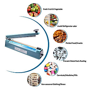 12 inch 300mm Impulse Bag Sealer, Manual Bag Sealer Heat Seal Closer, Adjustable Timer Electric Heat Seal Closer Manual Heat Sealer with 2 Free Replacement Kit, Blue