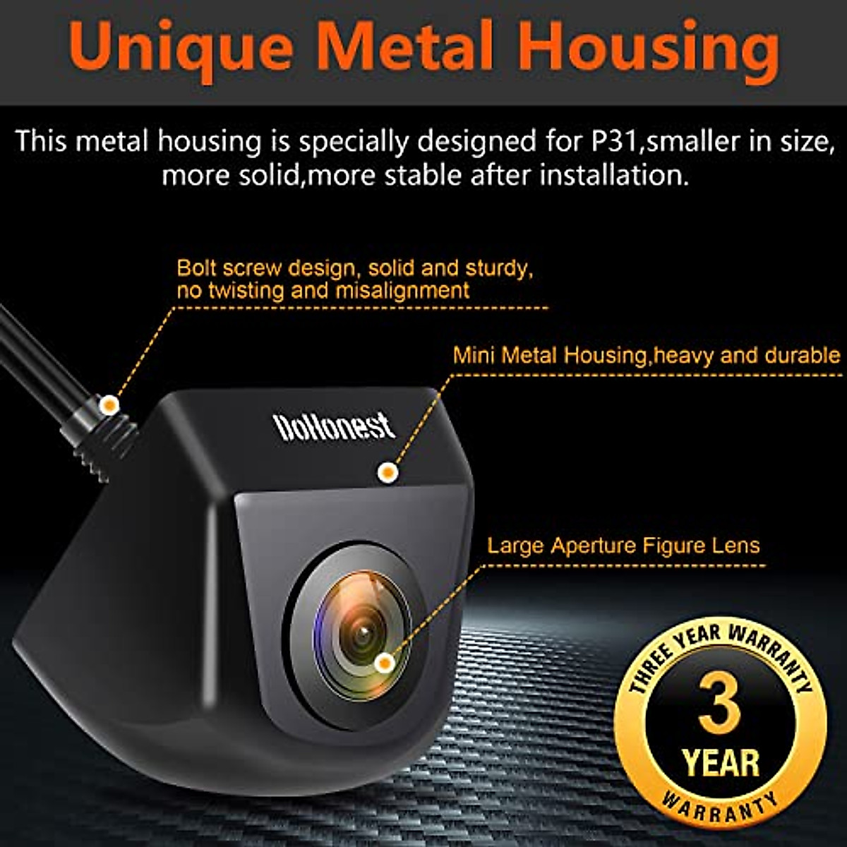 DoHonest Backup Camera HD Waterproof Night Vision Metal Rear View Reverse Cam for Car Truck Pickup RV Van SUV P31