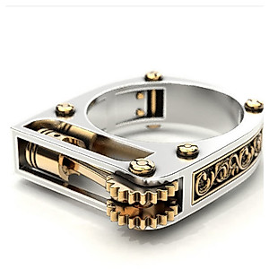 HUKQBUNX 925 Sterling Silver Unique Design Mechanical Gear Steampunk Two-Color Men's and Women's Universal Ring Size 6-10 (Size 10), Clear