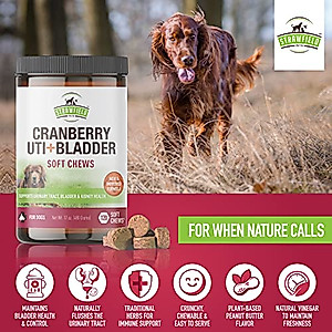 Cranberry Supplement for Dogs -120 Grain Free Dog Treats - Cranberry Chews for Urinary Tract Infection Treatment UTI Relief Bladder Control Support UT Incontinence - D-Mannose, Organic Echinacea, USA