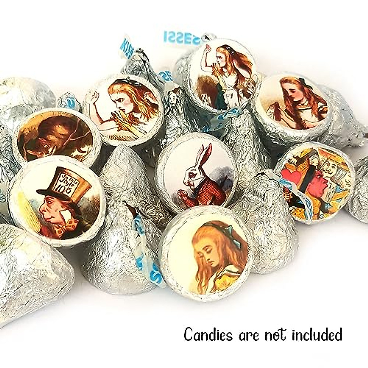 Alice in Wonderland Labels for Hershey's Kisses Chocolates by Adore By Nat - Candy Stickers Party Favors - Set of 240