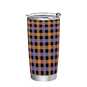 Jihqo Purple Orange Buffalo Plaid Tumbler with Lid and Straw, Insulated Stainless Steel Tumbler Cup, Double Walled Travel Coffee Mug Thermal Vacuum Cups for Hot & Cold Drinks 20oz
