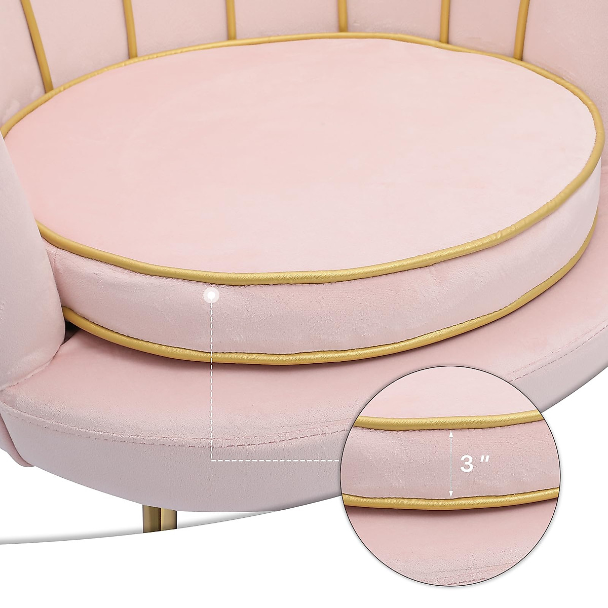 MoNiBloom Upholstered Velvet Chair for Bedroom Makeup Room, Light Pink Shell Chair Mid-Century Modern Leisure Guest Chair for Living Room with Cushion and Metal Legs, Retro Arm Chair, 250 lbs Capacity