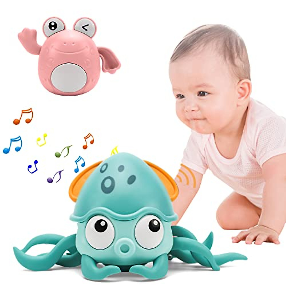 Growinlove Baby Crawling Toy Musical Interactive Crawling Octopus Toy with Music, LED Light Up and Automatically Avoid Obstacle, Moving Toy for Toddler Babies Boys Girls