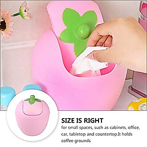 Zerodeko Mini Trash Can, Strawberry Waste Bin with Swing Lid, Small Plastic Wastebasket Decorative Tabletop Garbage Can for Bedroom, Office, Kitchen, Bathroom, Countertop, Car (Pink)