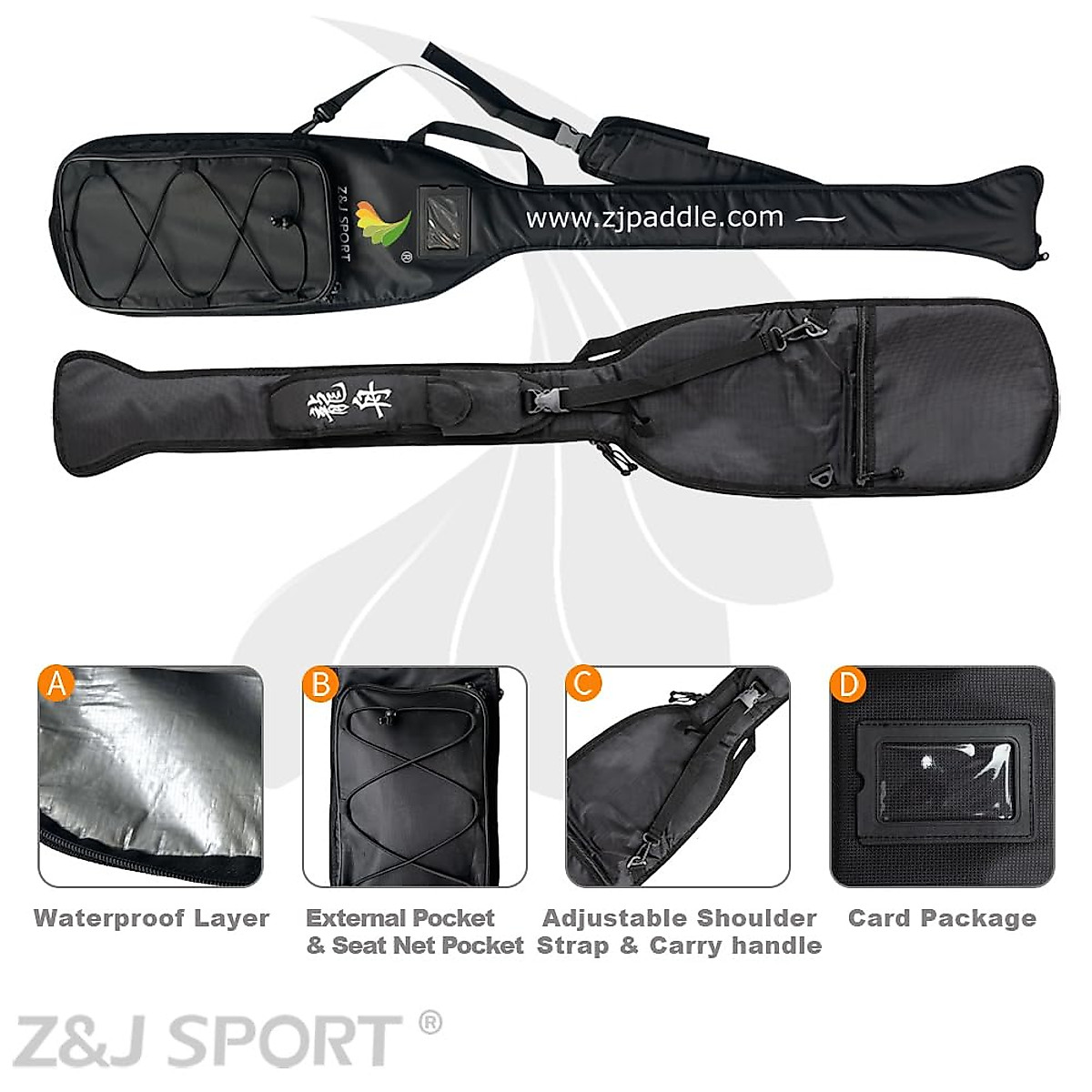 Z&J SPORT Dragon Boat Paddle Bag with Seat Net Pocket Large Capacity Waterproof Inner Layer