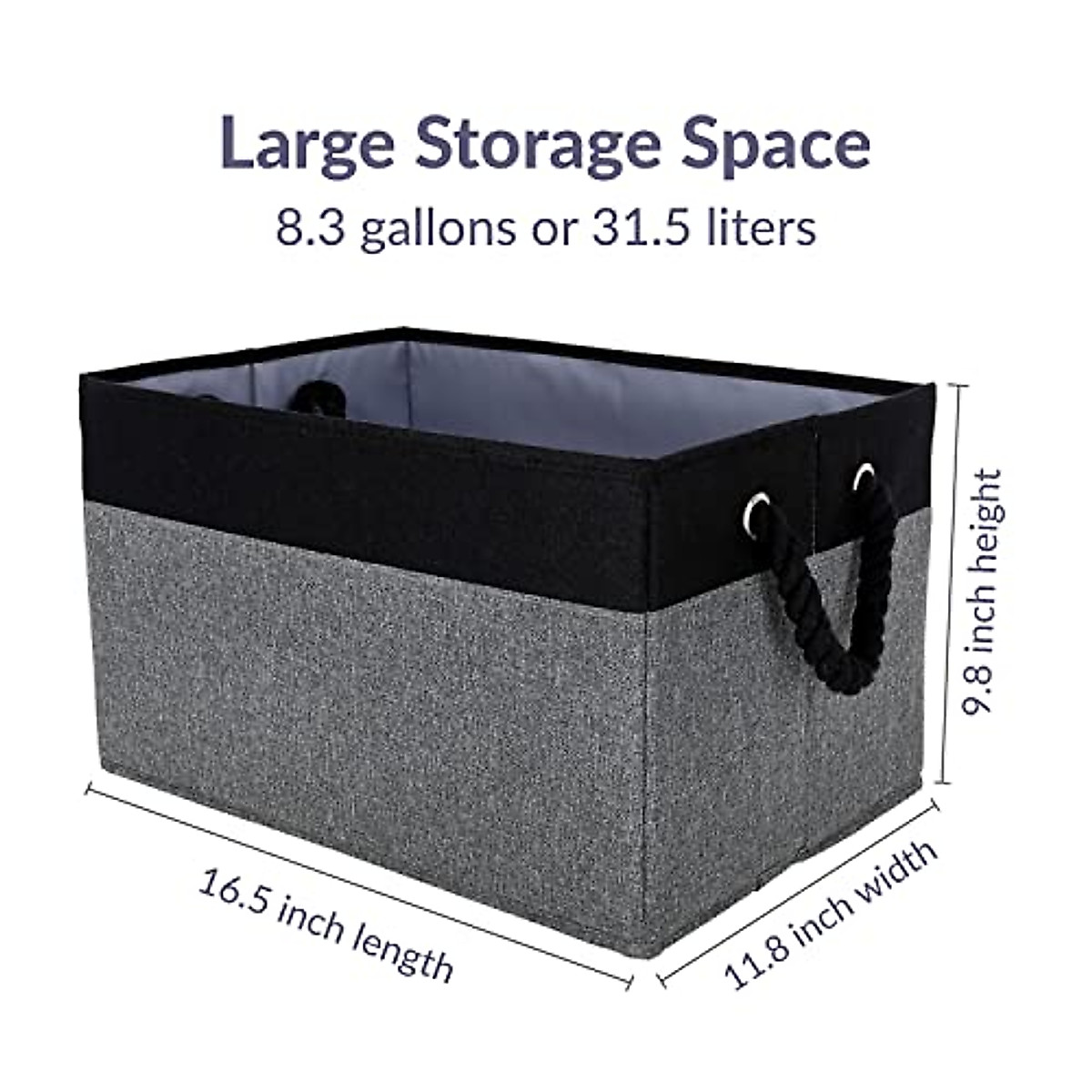 SAM AND MABEL Large Fabric Storage Baskets for Organizing - 16.5"(L) x 11.8"(W) x 9.8"(H) Pack of 3 Toy Organizers and Storage Bins, Collapsible Storage Bins for Shelves (Warm Black and Gray)