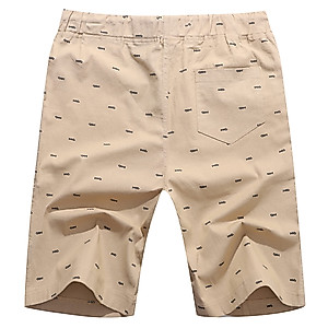 YUANYI Men's Linen Casual Classic Fit Short Summer Beach Shorts with Elastic Waist and Pockets Khaki Fish Bone 2XL