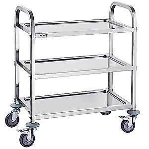 VEVOR Stainless Steel Cart, 3 Layers Lab Utility Cart 400 lbs Weight Capacity, Medical Cart with Lockable Universal Wheels, for Lab, Clinic, Kitchen, Salon