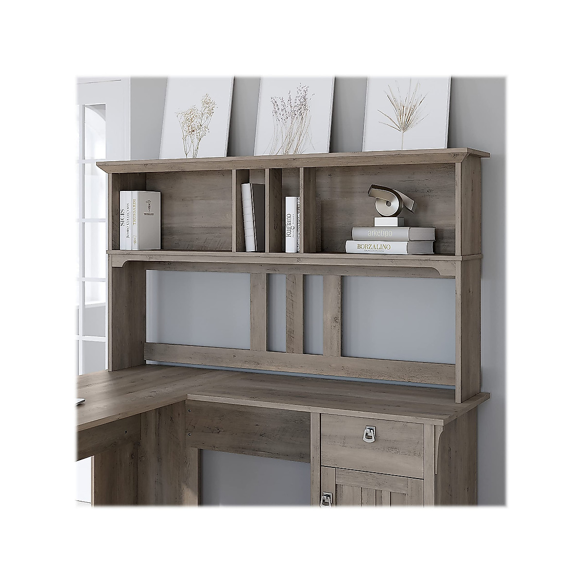 Bush Furniture Salinas Hutch, Desk Attachment with Shelf Storage for Home Office, 60W, Driftwood Gray