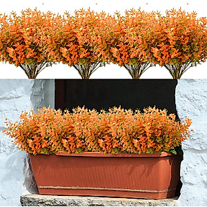 Artificial Fake Flowers, 6 Bunches of Realistic UV Resistant Faux Plastic Plants Greenery Shrubs Artificial Flowers Indoor Outside Hanging Planter Home Kitchen Wedding Garden Farmhouse Decor