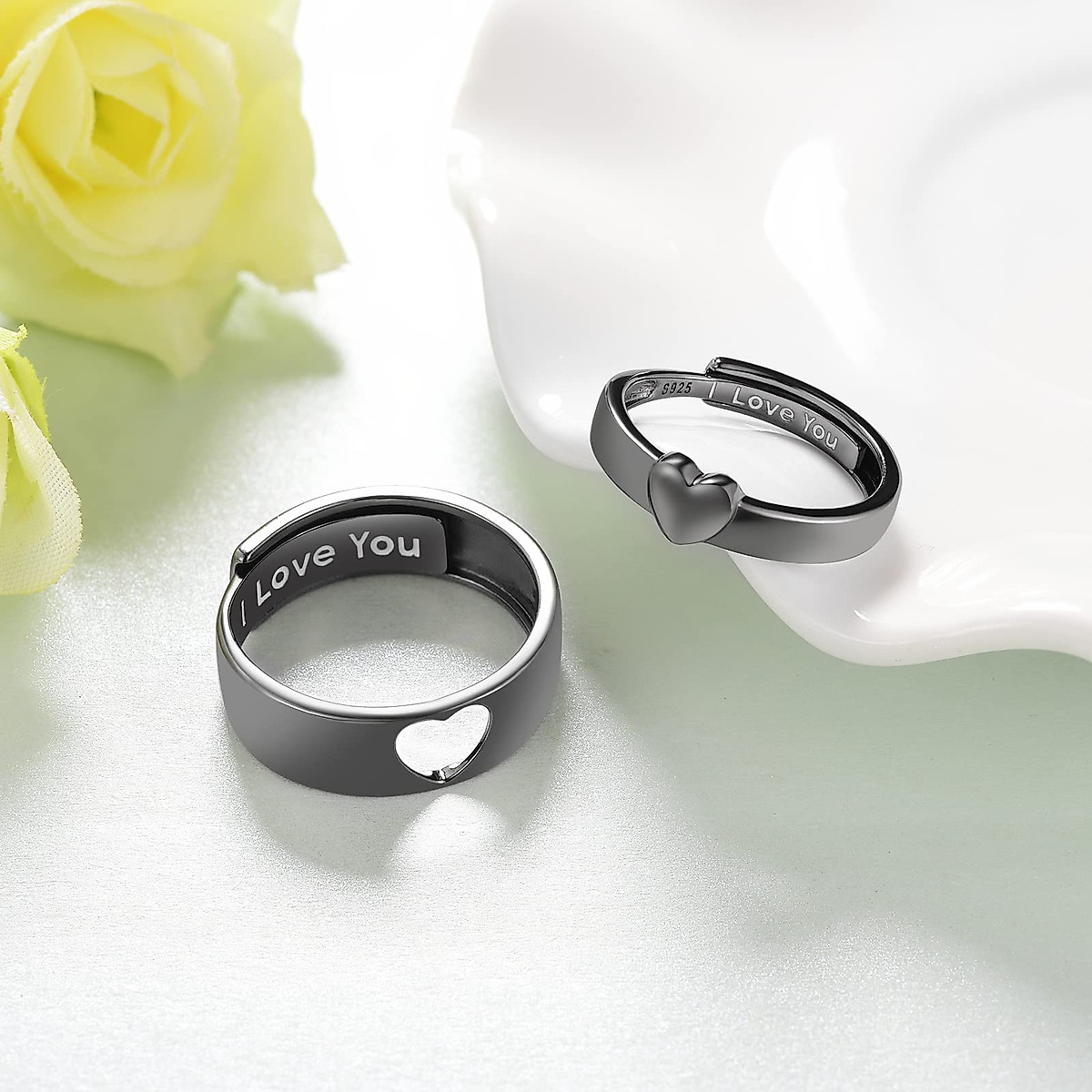 Couple Ring for Lovers 925 Sterling Silver promise rings for couples Adjustable Heart Matching Rings I Love You Wedding Ring