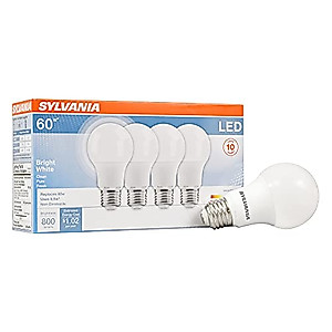 SYLVANIA LED Light Bulb, 60W Equivalent A19, Efficient 8.5W, Medium Base, Frosted Finish, 800 Lumens, Bright White - 4 Pack (79704)