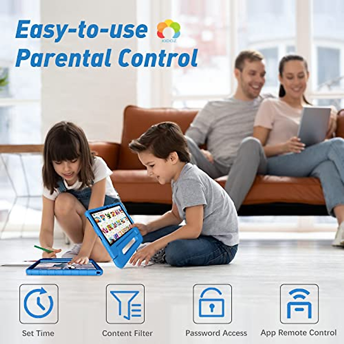 VNEIMQN Kids Tablet, 10 Inch Tablet for Kids Android 12 Go WiFi 32GB 12 Hours Battery Toddler Tablet, Parental Control Pre-Installed, 2-Year Guarantee, 1280 * 800 HD, Dual Camera with case Included