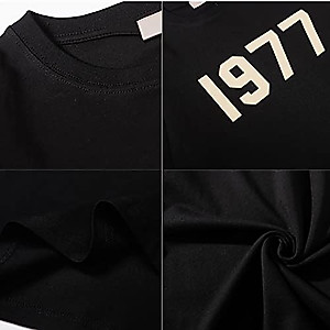 Summer Casual T-Shirt for Men Women 1977 Letter Print Shirt Classic Couples Short Sleeved Sweatshirts Pullover Tee Top (Black,Medium,Medium)