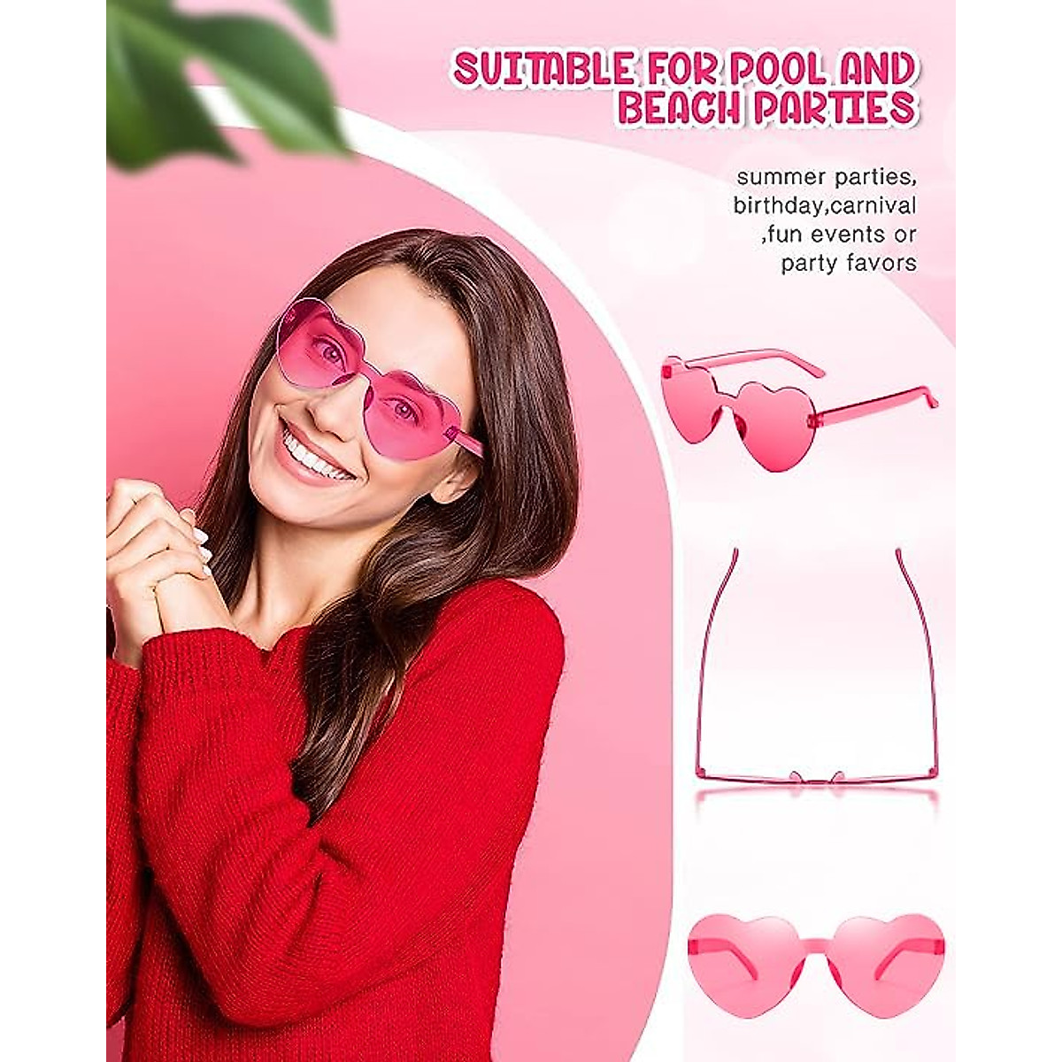 Chicpop 80Pairs Heart Sunglasses for Women Red Heart Shaped Sunglasses Heart Glasses Party Glasses Bulk Accessories for Adult Party Favors