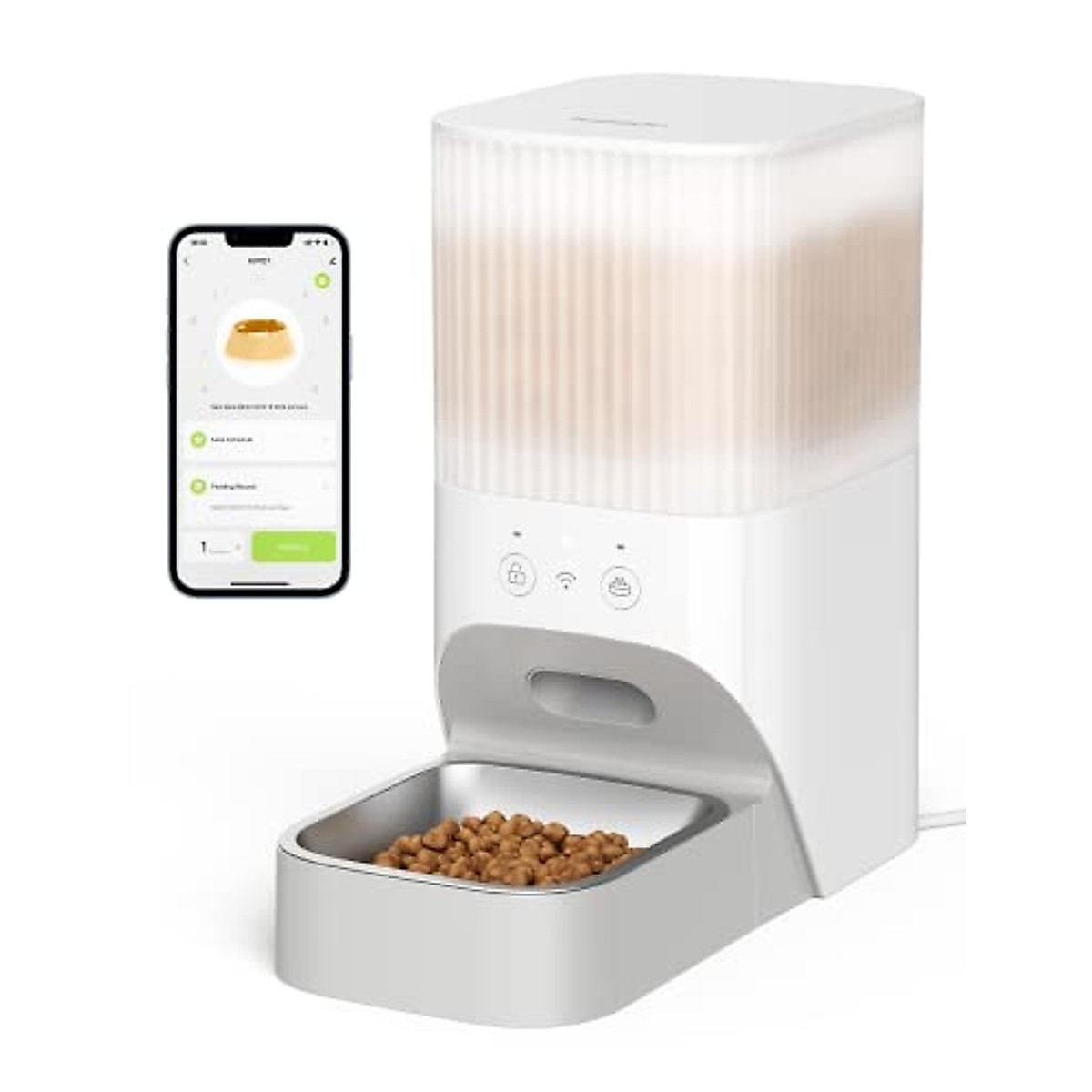 Smart Automatic Cat Feeder, Kalado Dog Feeder with 3.8L Dry Food Dispenser, Stainless Steel Food Bowl, Clog-Free & Dual Power Source in Pure Beige