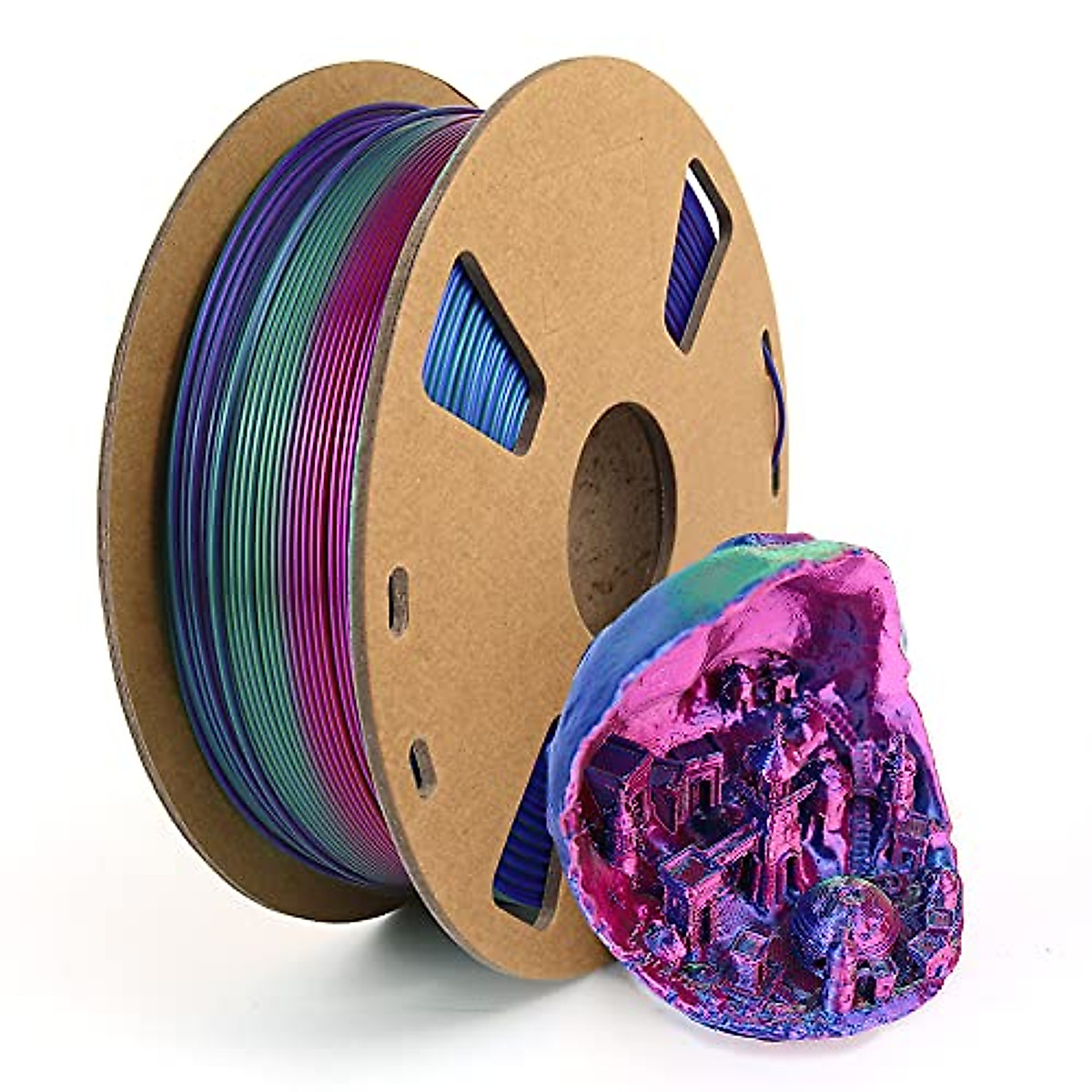 Silk PLA Filament, Magic 3D Printer Filament 1.75mm +/- 0.03mm,Fast Color Change Tri-Colors Rainbow PLA Filament with Silk PLA Red-Blue-Green,1kg/2.2lbs Cardboard Spool