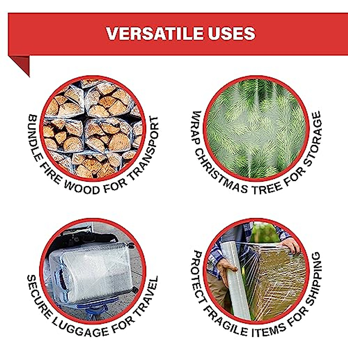 Stretch Wrap Industrial Strength 4 Pack 18" 1100 SqFt 80 Gauge Extra Thick (20 Micron) Shrink Wrap Roll for Moving Supplies, Furniture, Pallets, Plastic Wrap for Packing, Heavy Duty Stretch Film