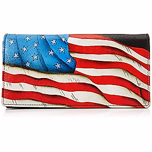 Anna by Anuschka Women's Hand-Painted Genuine Leather Two Fold Clutch Wallet - Stars and Stripes Black