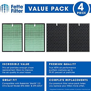 Fette Filter - Air Purifier Replacement Filter Set Compatible with Rabbit Air BioGS 2.0 Filter Kit for Model SPA-550A and SPA-625A - Pack of 2