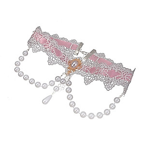 Chargances Gothic Halloween Pink Pearl Lace Necklace for Women Lolita Halloween Decorations Party Accessory